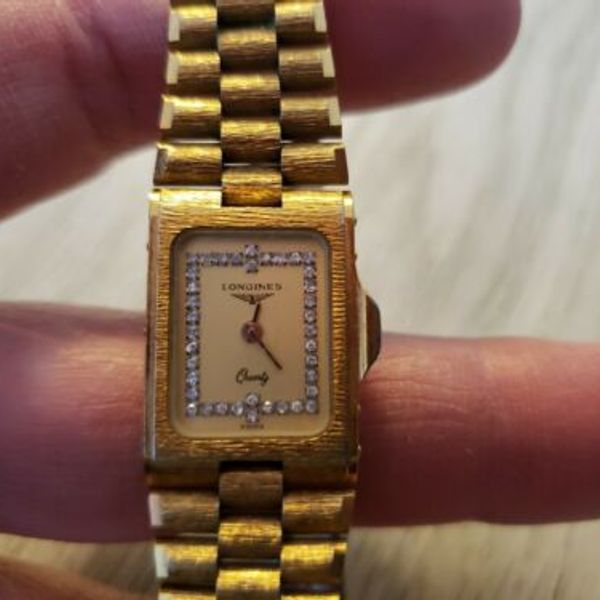 Vintage Longines Quartz Square Crystal Face Ladies Day Dress Watch ...