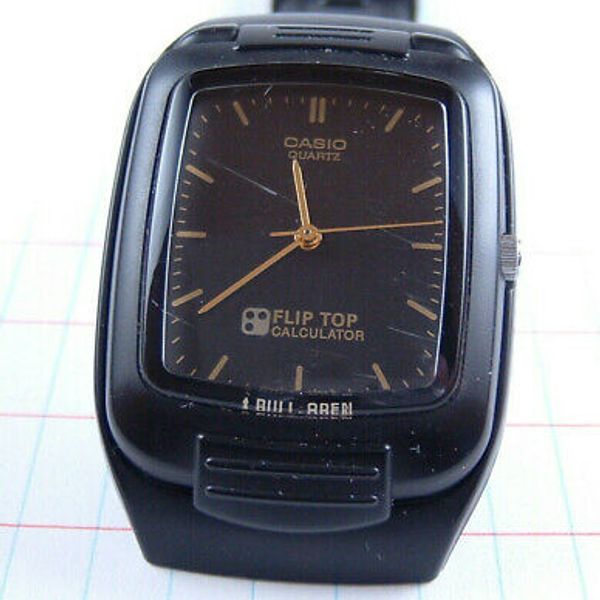 Vintage 1990s Casio FTP-10 Flip Top Hidden Calculator 760 Watch Works ...