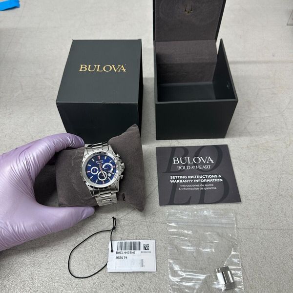 Bulova Marine Star 42mm Steel Blue Dial Quartz Men Watch 96B174 NWD ...