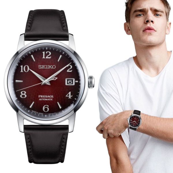 Seiko Presage Automatic Red Dial Black Leather Strap Menâ s Watch UK ...