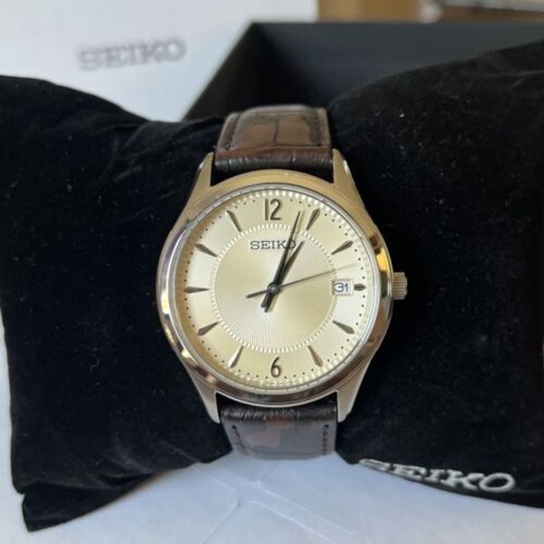 SEIKO Brown Leather ESSENTIALS Men's Watch - SUR421 MSRP: $220 ...
