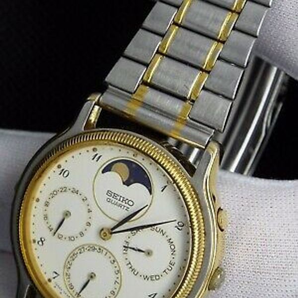 SEIKO Vintage NON Digital Watch MOONPHASE TWIN CROWN 7F38-6190 4 DIAL ...