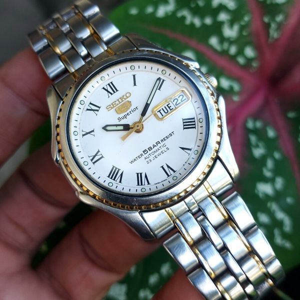 Rare Seiko 5 Superior Automatic Roman Index Day Date White Dial Vintage ...
