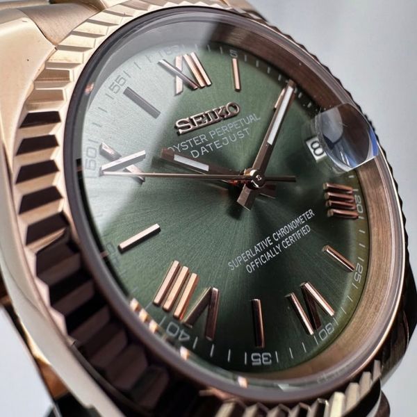 [BUILD] Seiko Roman olive green rose gold mod | WatchCharts Marketplace