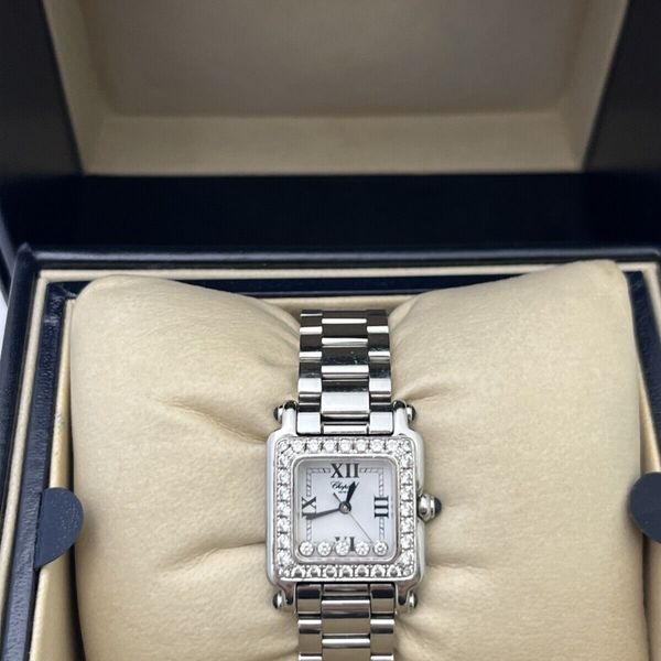 CHOPARD WHITE GOLD STAINLESS STEEL HAPPY SPORT FLOATING DIAMOND WATCH ...