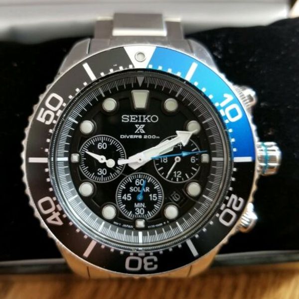 Seiko Solar BATMAN SSC017 Prospex Blue Chronograph Air Scuba Diver's ...