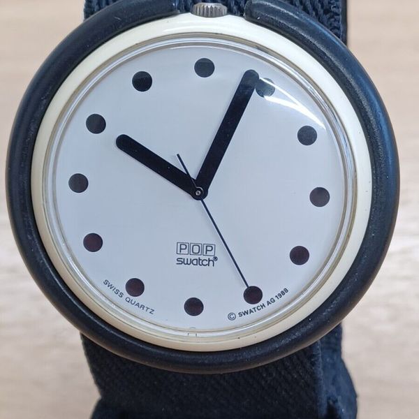 Swatch Pop Watch Rare Black Dots White Dial cream case 1988- works see ...