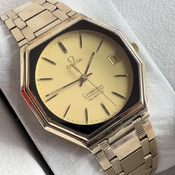 LOVELY 10K GOLD OMEGA GOLD DIAL 35MM CONSTELLATION QUARTZ BRACELET ...