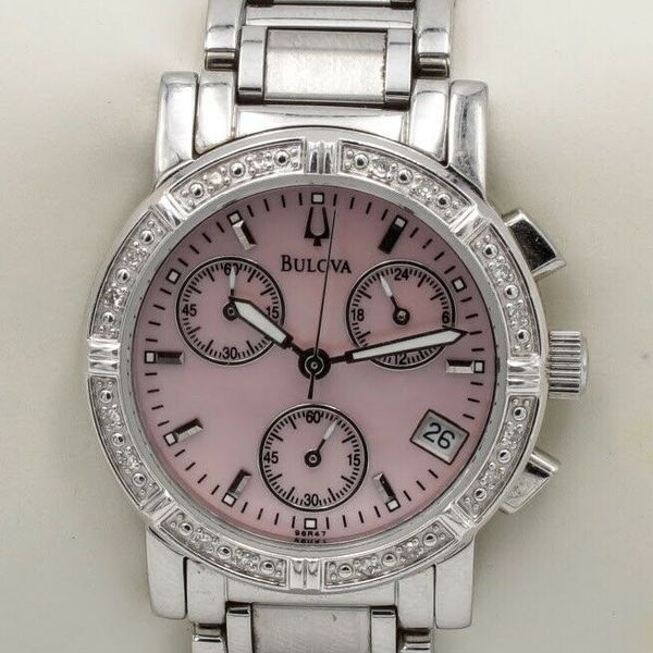 BULOVA CHRONOGRAPH LADIES DIAMOND BEZEL SS WRISTWATCH C837381 NO ...