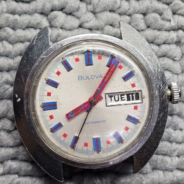 RARE VINTAGE - Bulova N2 Automatic Watch - Blue & Red - Day/Date - (For ...