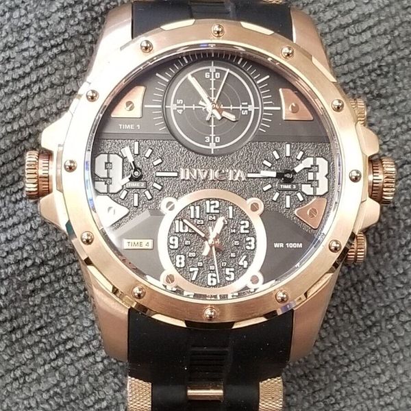 Invicta Coalition Forces Men's 50mm 4-Time Zones Rose Gold Military ...