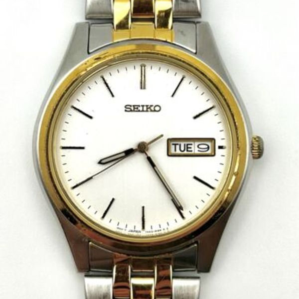 Seiko 7N43-9048 Watch Men 37mm Silver Dial Two Tone Day date Round New ...