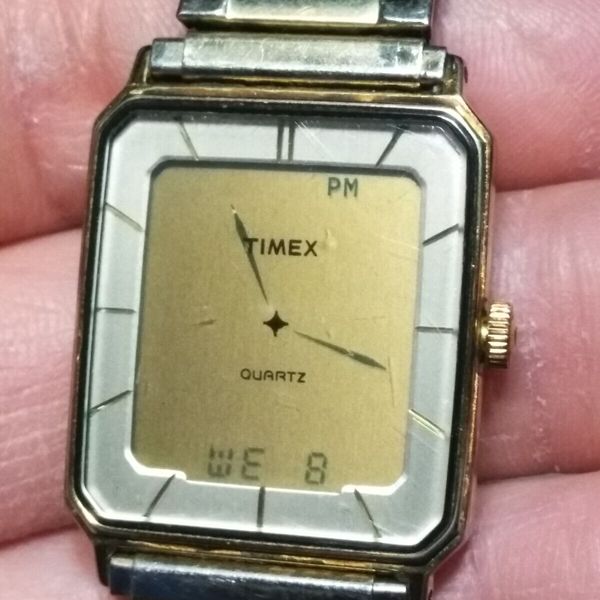 VTG 1987 TIMEX Z CELL ILLUSION MENS GOLD TONE DIGITAL 28mm WATCH W/NEW ...