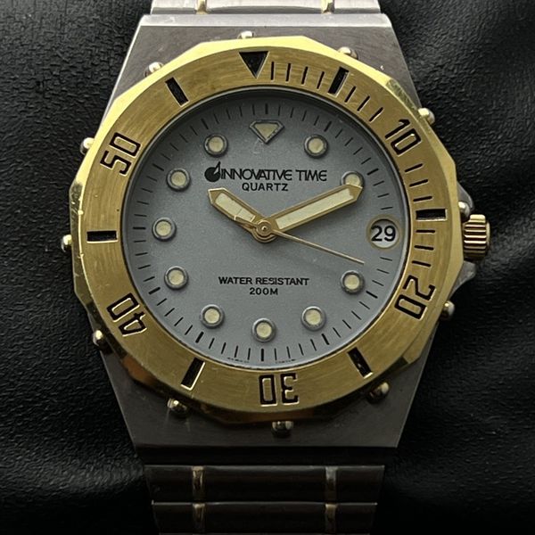 Vtg New 1988 INNOVATIVE TIME 200M Diver Menâ s 40mm Quartz Watch Date ...