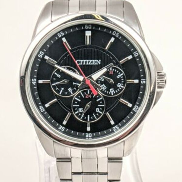 Citizen 6329-s093309 42mm Stainless Steel Watch, Black Dial, Day, Date ...