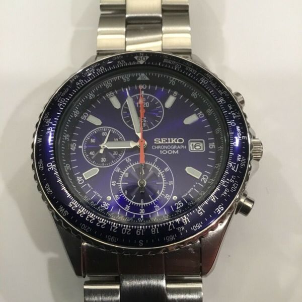 Seiko SND255 Flightmaster Blue Chronograph Pilot Watch Quartz 7T92 ...