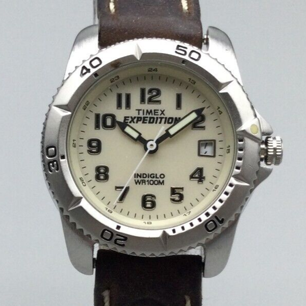 Timex Expedition Watch Women Indiglo 30mm Silver Tone Date Leather New ...