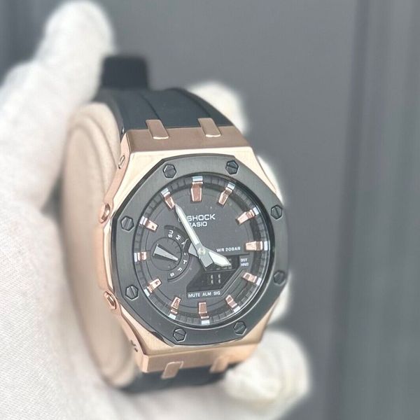 Custom Casio G-SHOCK GA2100 Mod Gold/Black Dial and Black Rubber Strap ...