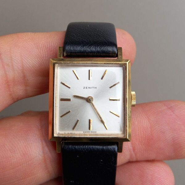 Vintage 1960â s Zenith Ladies Gold Filled Square Watch Unworn NOS ...