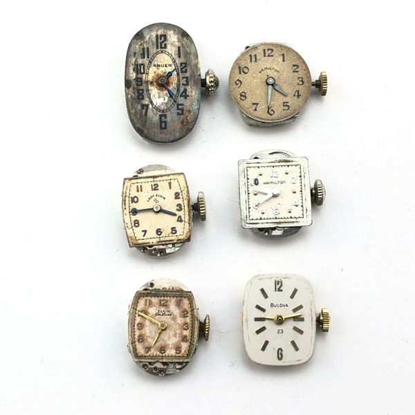 6 vintage ladies wristwatch movements Hamilton Elgin Bulova Gruen AS IS ...