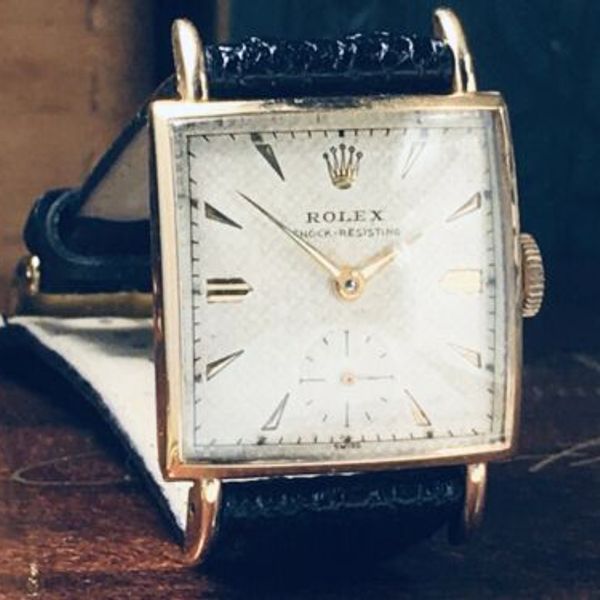 Vintage Rolex ♛ Art Deco Solid Gold 1958 Mens Tank Watch Texture Dial ...