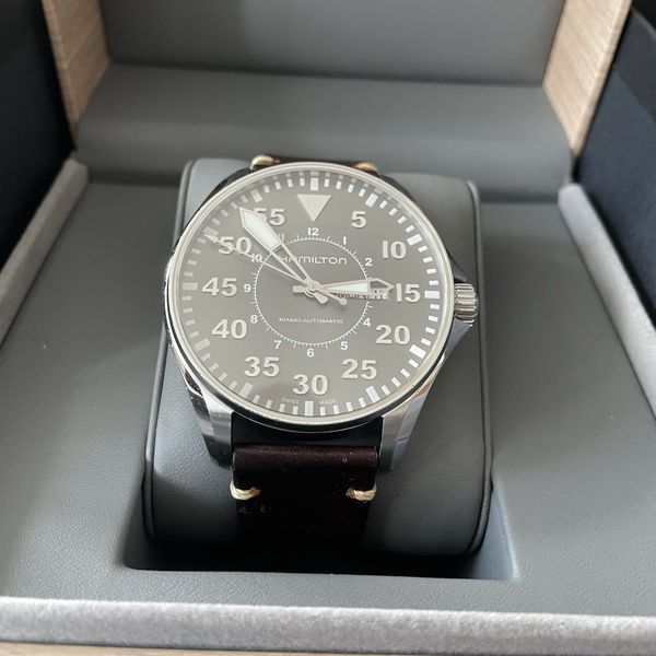Hamilton Khaki Aviation 46mm Pilot Day Date Gray Men's Automatic Watch ...