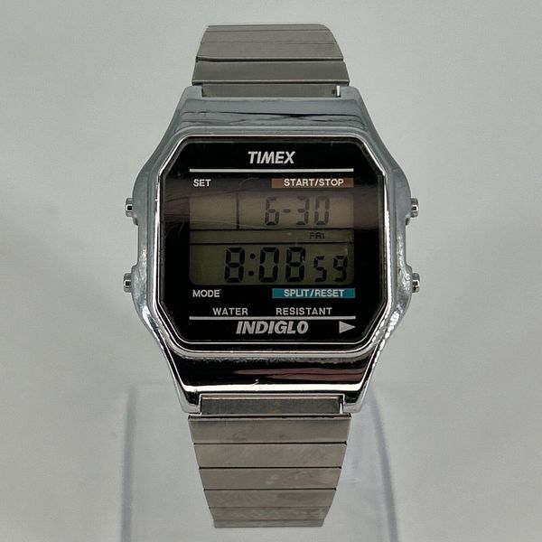 Timex Indiglo Digital Men's Watch Silver Black Alarm Chrono NEW BATTERY ...