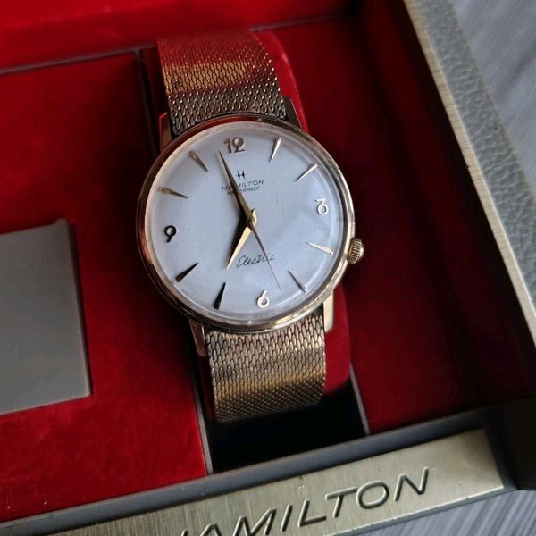 Vintage Hamilton Electric 505 SOLID GOLD RUNNING Mens Watch W Box Keeps ...