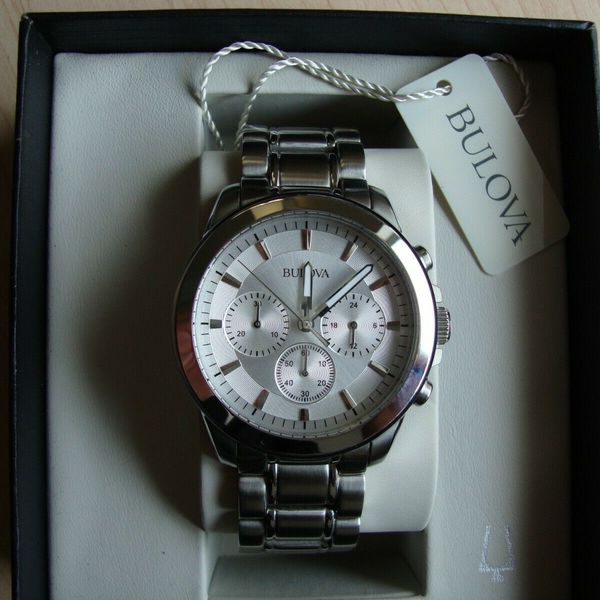 Men's Bulova Silver Stainless Steel Chronograph Dress Watch - 96A176 SD ...