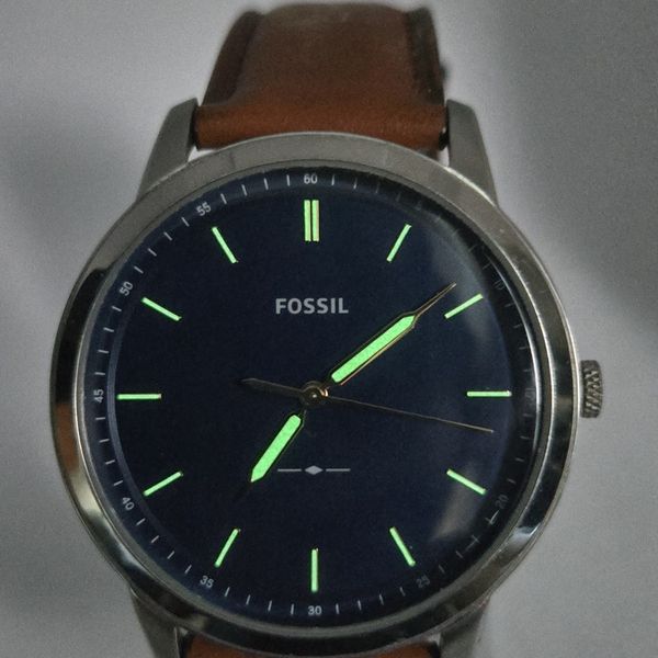 Fossil FS5304 Minimalist Slim Blue Dial Light Brown Leather Watch New ...