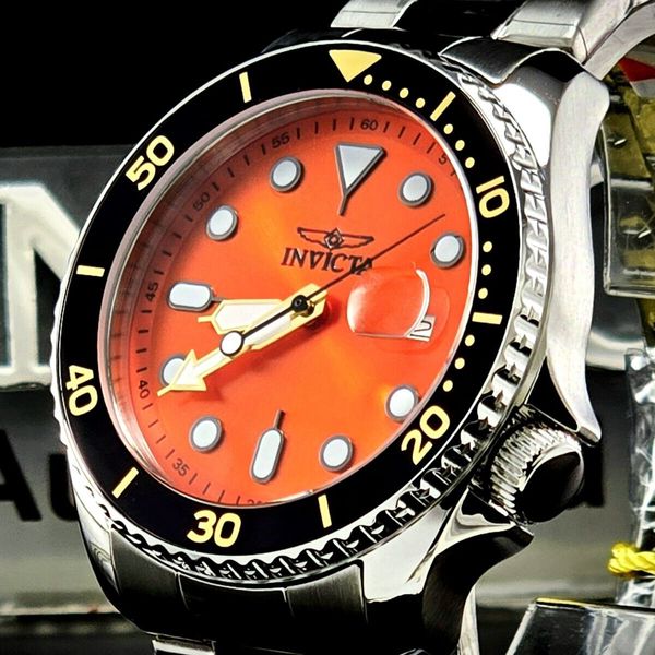 Invicta Pro Diver St SWISS Stainless Quartz 46Mm Orange Dial Date Men's ...