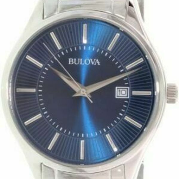 Bulova 96B181 Men's Dress Blue Dial Stainless Steel Date Quartz Watch ...