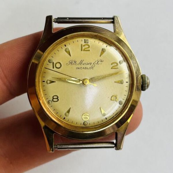 RARE Hy. Moser (Henry) & Cie Incabloc 40’s Swiss Vtg Wrist Watch Gold ...
