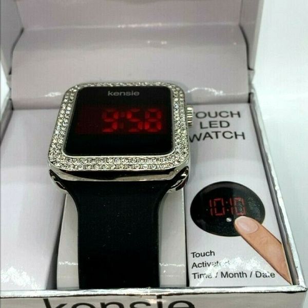 Kensie Touch LED Watch, Black Band with Silver Dial and Rhinestones | WatchCharts Marketplace