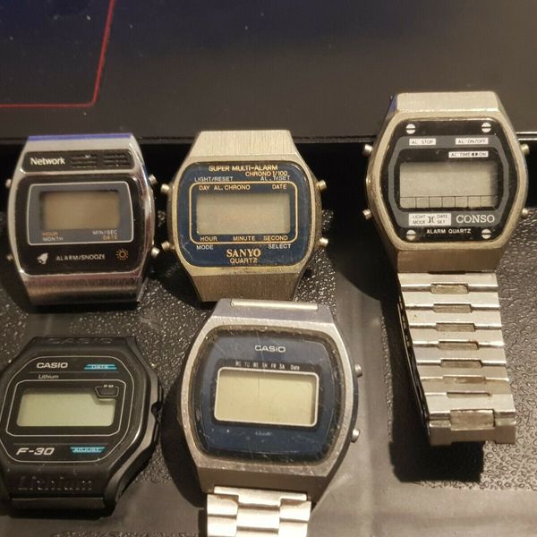 Vintage Lot Casio Conso Sanyo Network LCD Digital watch for parts or ...