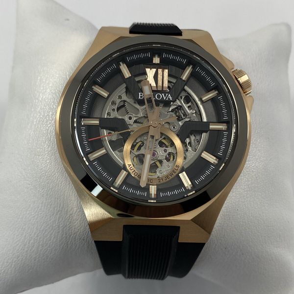 Bulova Maquina Automatic Skeleton Dial Black Rubber Strap Men's Watch 98A177 | WatchCharts ...