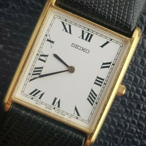 Vintage Timeless Seiko Tank Homage Cartier Roman Dial & New Lizard Band ...