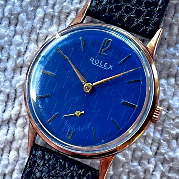 Early Collectible Rolex 18k GF Full Textured Blue Dial Windup Watch ...