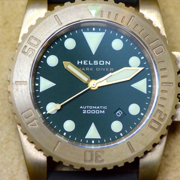 FS: Helson Bronze Shark Diver 45mm - Green Dial | WatchCharts Marketplace