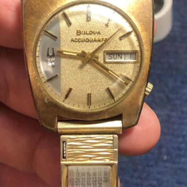 Vintage Bulova Accuquartz Day Date Mens Watch Masonic Band W/calendar ...
