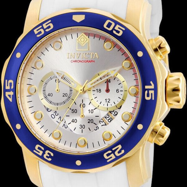 Invicta Mens Pro-Diver Scuba Watch Chronograph 48MM Case White/Gold ...
