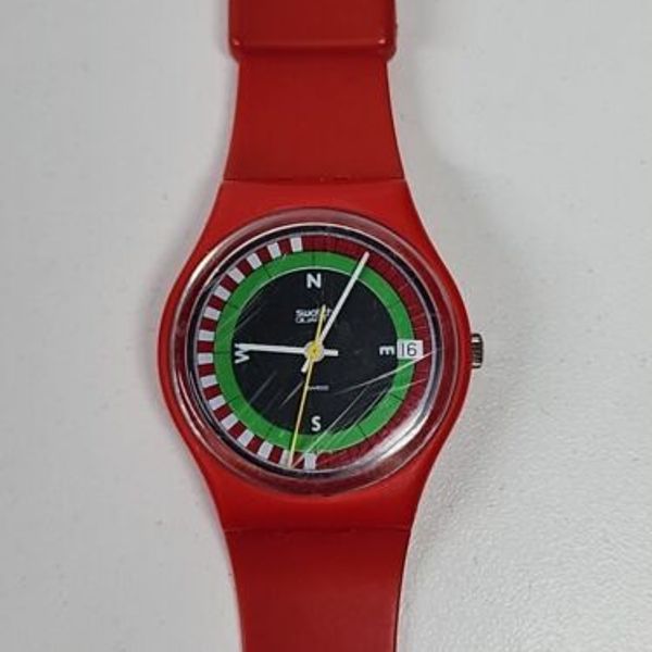 Swatch Watch Originals Compass Red Watch 1984 Retro Good Condition New ...