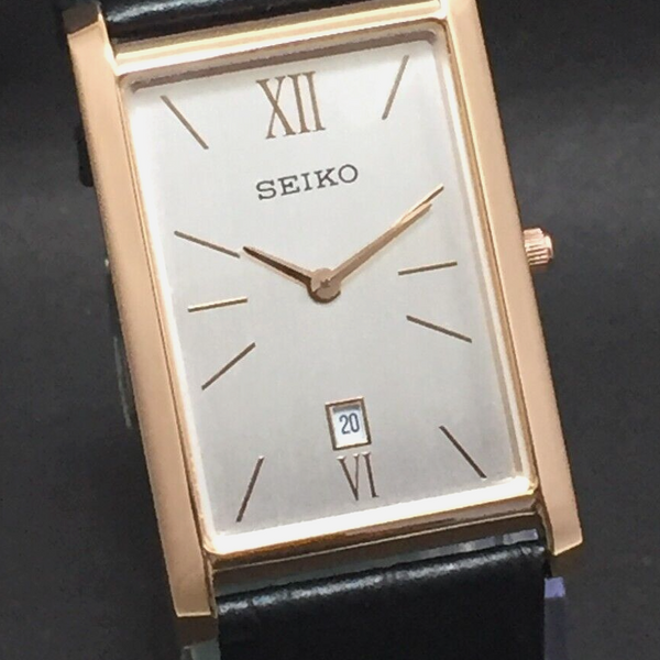 Seiko Quartz Slim Date Showing Rectangle Rose Gold Men's Japanese Wrist ...