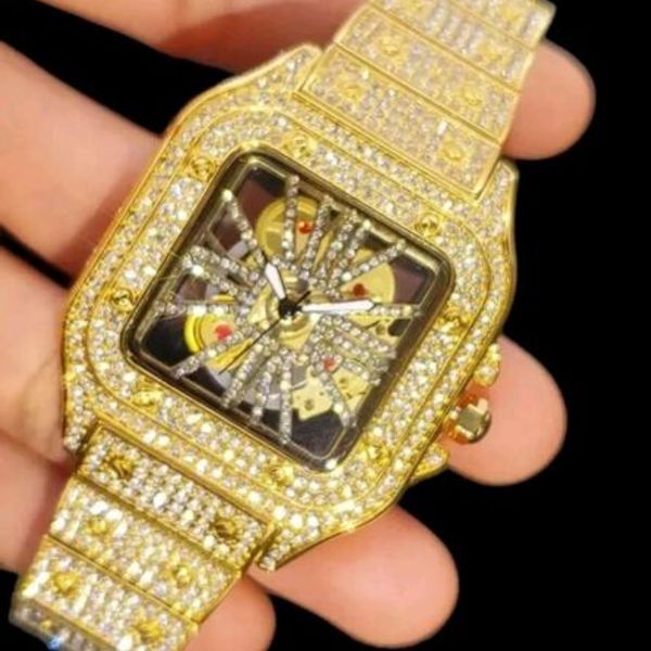 FULLYICED OUT Lab Created Bust Down 40mm SKELETON DIAMOND Watch Not ...