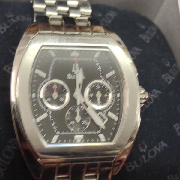 Men's Bulova Chronograph Watch with Black Tonneau Dial (Model: 96G59 ...