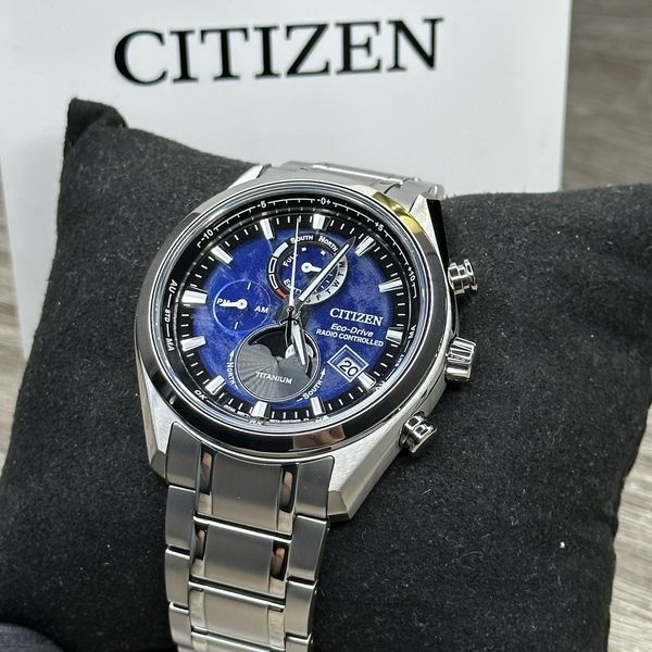 NEWâ SUPER TITANIUMâ Citizen Eco-Drive Tsuki-Yomi A-T Blue Men's Watch ...