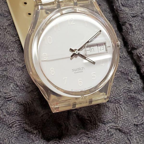 SWISS SWATCH Day, Date, Snow Covered Silicone Women's Wrist Watch ...