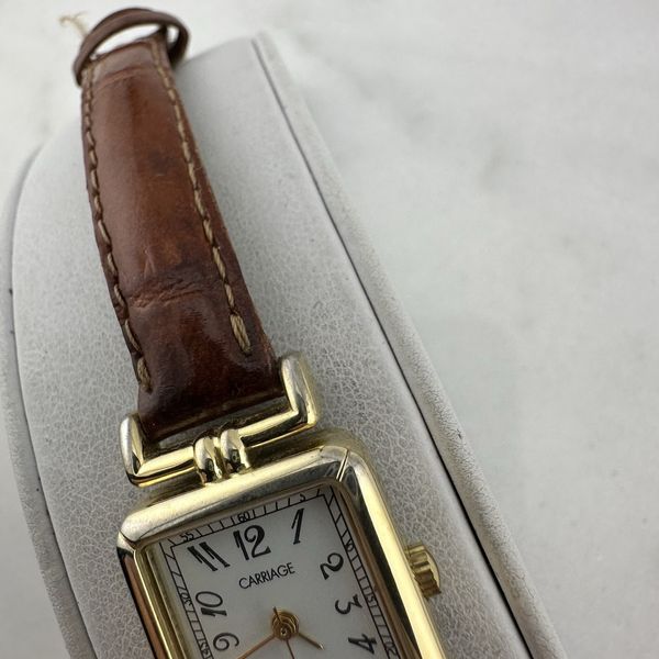 Carriage Timex Womenâ s Vintage Gold Tone Tank Style, Brown Leather ...
