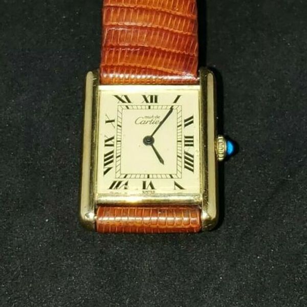 Vintage Cartier Paris 925 Argent Plaque OR G20M Swiss Watch Lizard ...