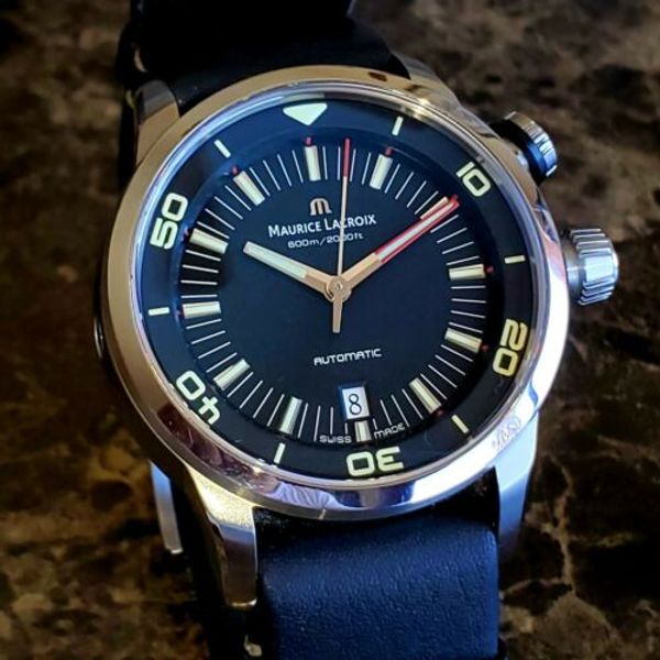 MAURICE LACROIX PONTOS DIVER PT6248-SS002-330-1 WRIST LEATHER AND SS ...